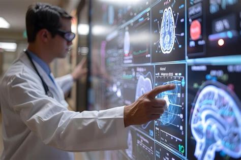 Doctor Analyzing Advanced Brain Imaging Data On A Digital Display