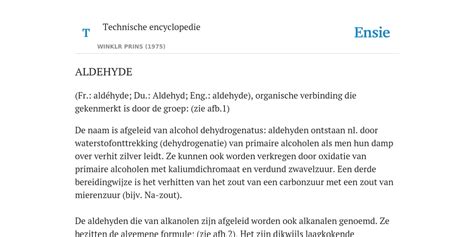 Aldehyde De Betekenis Volgens Technische Encyclopedie