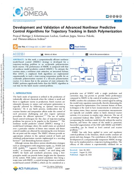 pdf development and validation of advanced nonlinear predictive control algorithms for