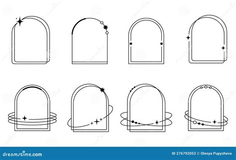 Modern Minimalist Aesthetic Linear Frames Arcs Stars And Elements Stock Vector Illustration