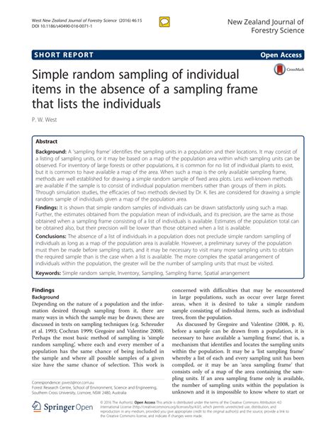 Pdf Simple Random Sampling Of Individual Items In The Absence Of A Sampling Frame That Lists