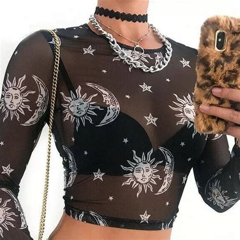 Mesh Constellation Top See Through Stars Black Magic Goth Etsy