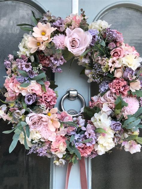 Pinks And Lilacs Wreath Floral Door Wreaths Door Wreaths Diy Summer