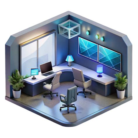 Modern Office Workspace Design Ergonomic Chairs Dual Monitors Ambient Lighting 56482633 Png
