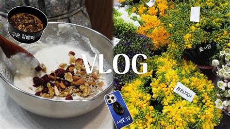 Vlog 아침 꽃시장🌸 간식으로 좋은 구운찹쌀떡 새로산 휴대폰 케이스 And 그립톡 열무된장덮밥 해먹기 일상 브이로그 집밥 브이로그 Youtube