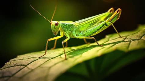 Premium Ai Image Tiny Grasshopper On A Green Leaf