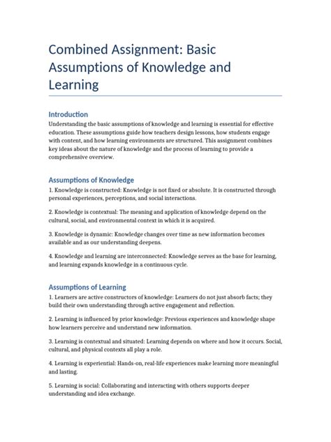 Combined Assumptions Of Knowledge And Learning Pdf Learning Knowledge