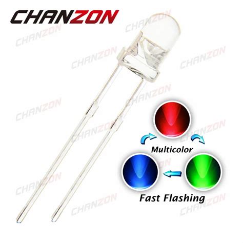 CHANZON 100pcs 3mm RGB Fast Flashing Led 3 Mm Tricolor Round Water Clear 20mA DC 3V LED Light