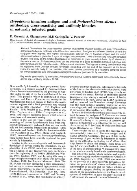 Pdf Hypoderma Lineatum Antigen And Anti Przhevalskiana Silenus