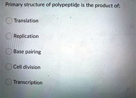 Solved Primary Structure Of Polypeptide Is The Product Of Translation Replication Base Pairing