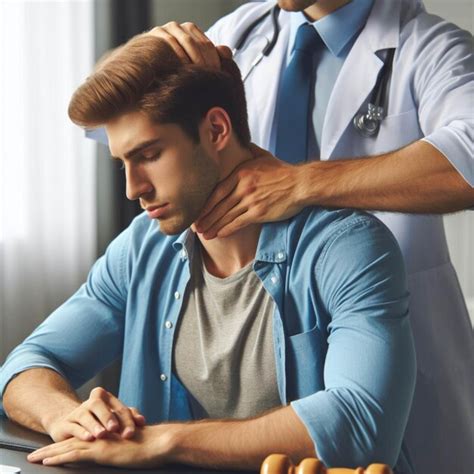 Physiotherapist Massage Therapist Holding Male Clients Head And