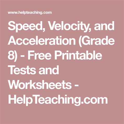 8th Grade Science Speed Velocity And Acceleration Worksheet