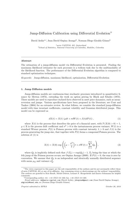 PDF Jump Diffusion Calibration Using Differential Evolution
