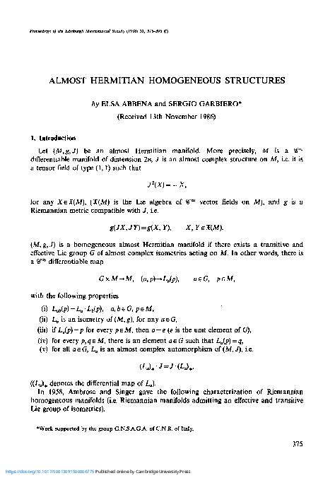 Pdf Almost Hermitian Homogeneous Structures Sergio Garbiero