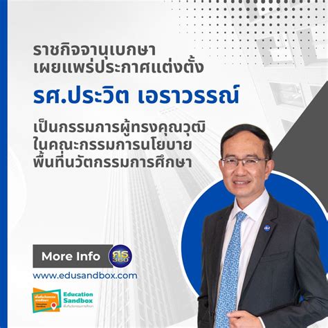 แต่งตั้ง “รศ ประวิต เอราวรรณ์” เป็นกรรมการผู้ทรงคุณวุฒิในคณะกรรมการนโยบายพื้นที่นวัตกรรมการศึกษา