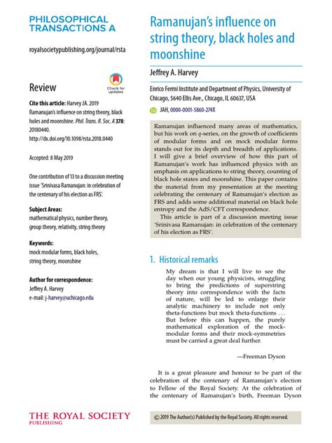 Ramanujans Influence On String Theory Black Holes And Moonshine Pdf String Theory Black Hole
