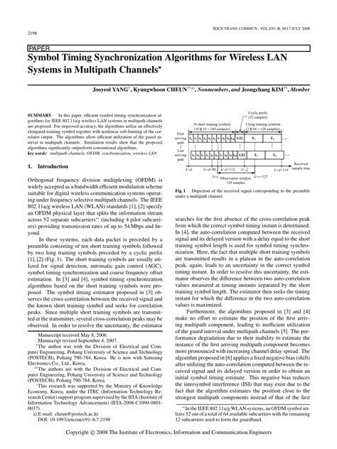 Pdf Symbol Timing Synchronization Algorithms For Wireless Lan Systems