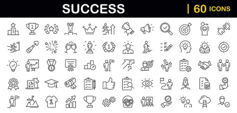 라인 스타일의 웹 아이콘의 성공 집합입니다 웹 및 모바일 앱에 대한 목표 및 목표 아이콘 경쟁 수상 업적 월계관 보상 우승자 동기 부여 목표 계획 및 프로세스 경쟁에 대한