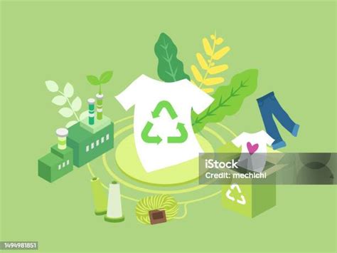 재활용 소재로 만든 다양한 옷 윤리적 섬유 지속 가능한 패션 사물에 두 번째 생명을 불어넣으세요 환경 보호 폐기물 제로 프로그램 공정 거래에 대한 스톡 벡터 아트 및 기타