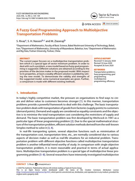 A Fuzzy Goal Programming Approach To Multiobjective Transportation Problems Pdf Fuzzy Logic