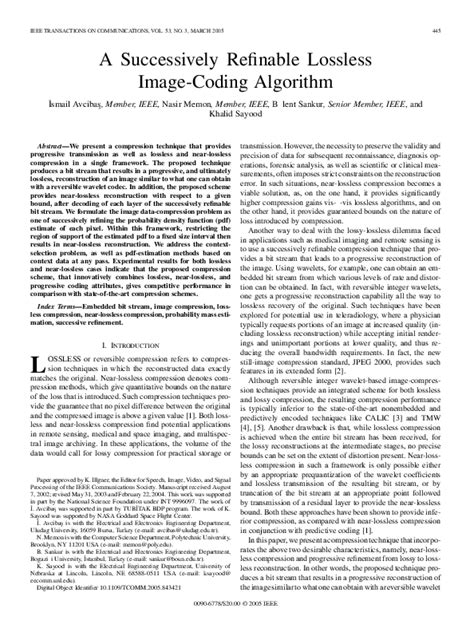 Pdf A Successively Refinable Lossless Image Coding Algorithm