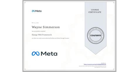 Wayne Simmerson On Linkedin Completion Certificate For Django Web Framework