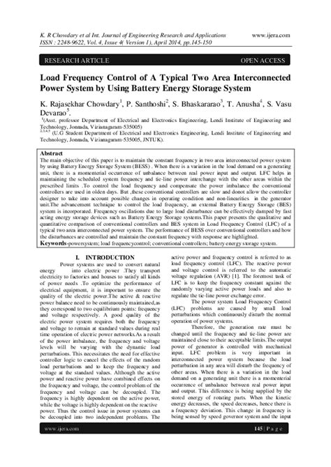 Pdf Load Frequency Control Of A Typical Two Area Interconnected Power System By Using Battery