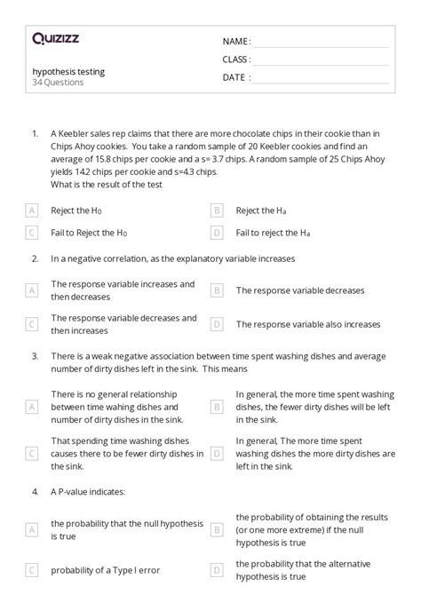 50 hypothesis testing worksheets on quizizz free and printable