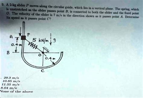Solved 9 A 2 Kg Slider P Moves Along The Circular Guide Which Lies In A Vertical Plane The