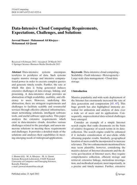 Pdf Data Intensive Cloud Computing Requirements Expectations
