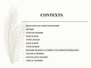 Power Point Presentation On Memory Of Computer PPTX