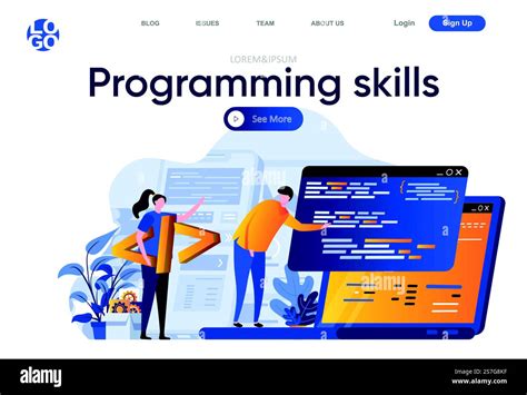 Programming Skills Flat Landing Page Developers Team Creating Testing