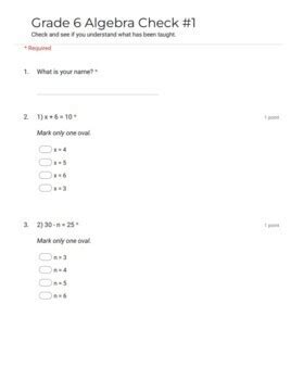 Algebra Google Form Quiz By Jenni S Elementary Teacher Resources