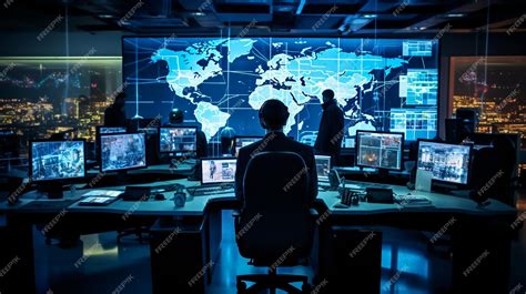 Premium Ai Image Futuristic Scene Of Hightech Cybersecurity Office Cybersecurity Expert