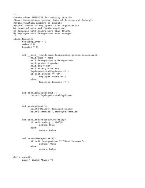 ass7 1 oop create class employee for storing details name designation gender date of