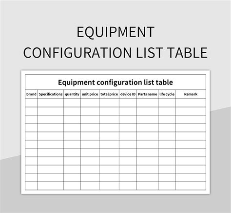 Equipment Configuration List Table Excel Template And Google Sheets