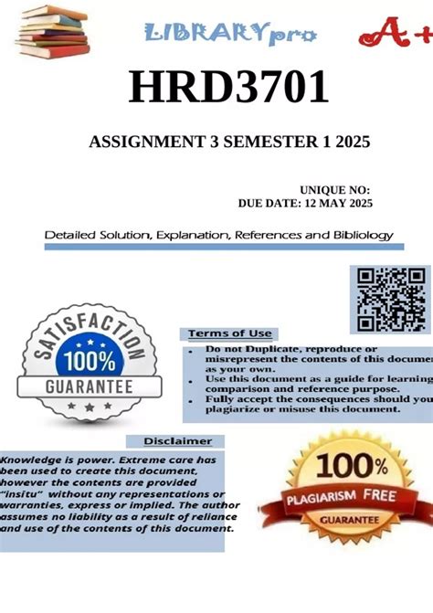 Hrd3701 Assignment 3 100 Complete Answers Semester 1 2025 Due 12