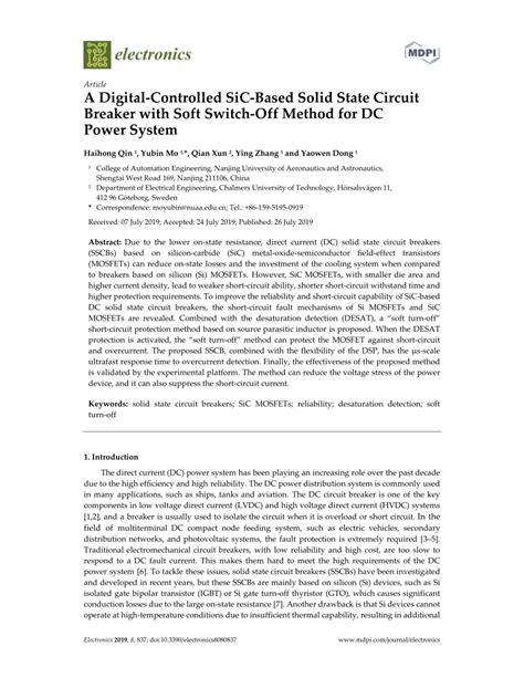 Pdf A Digital Controlled Sic Based Solid State Circuit Breaker With Soft Switch Off Method For