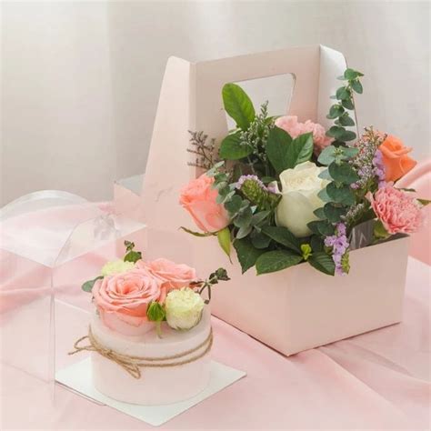 휴대용 투명 꽃 핸디 박스 종이 디저트 케이크 선물 깜짝 포장 가방 웨딩 파티 생일 장식 1 개 Aliexpress Mobile Embalagem Flor