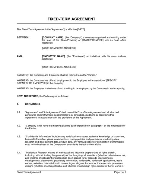 Fixed Term Contract Template Word And Pdf Free Trial