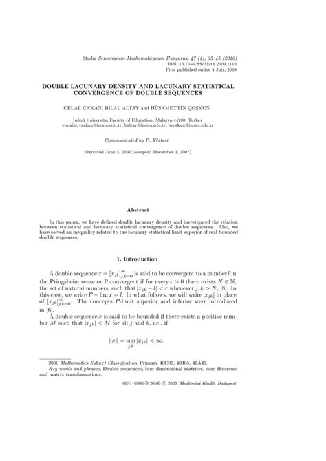 Pdf Double Lacunary Density And Lacunary Statistical Convergence Of Double Sequences