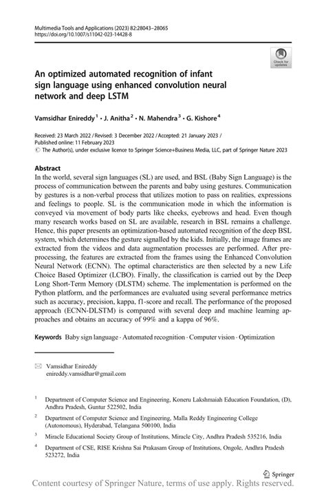 An Optimized Automated Recognition Of Infant Sign Language Using Enhanced Convolution Neural