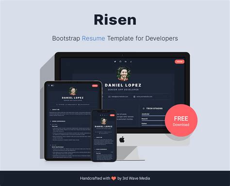 Risen Free Bootstrap 5 Dark Mode Resumecv Website Template For
