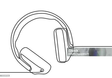 헤드폰 스피커 장치 가젯 연속 라인 아트 디자인의 한 줄 도면은 흰색 배경에 격리되어 있습니다 팟캐스트 또는 방송을 위한 헤드폰