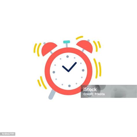 알람 시계가 울리는 미니멀리스트 아이콘 다채로운 채워진 픽토그램 데스크톱 시계 일찍 일어나고 타이머 일정의 개념 벡터 일러스트 레이 션 평면 디자인 24시간에 대한 스톡