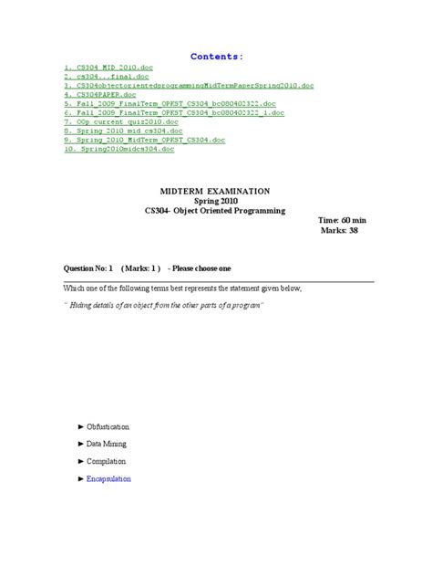 Cs304 Oop Compiled Mcq Pdf Class Computer Programming