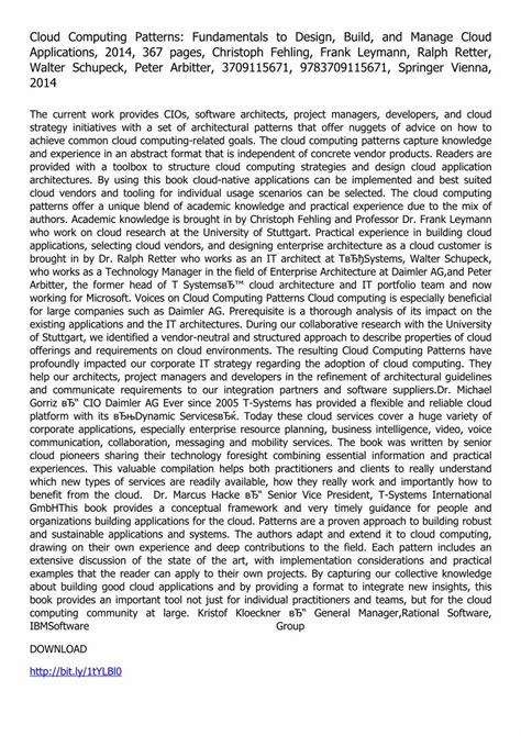 Pdf Cloud Computing Patterns Fundamentals To Design Build O