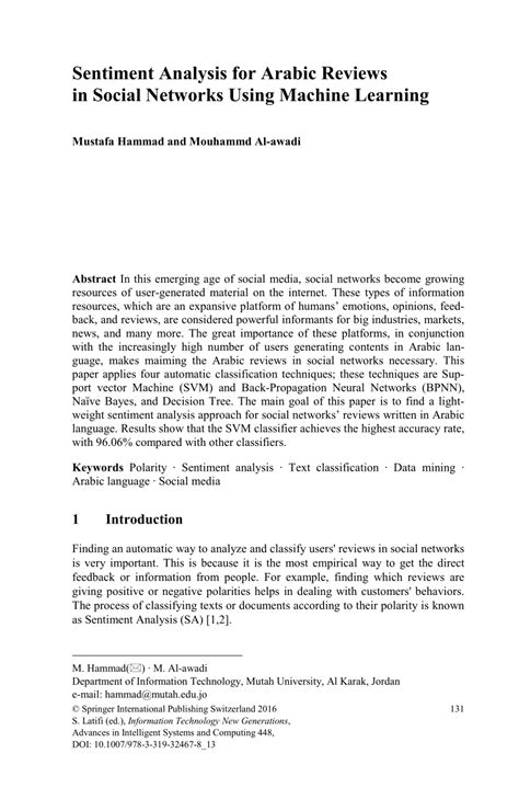 Pdf Sentiment Analysis For Arabic Reviews In Social Networks Using Machine Learning