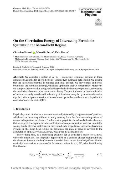 On The Correlation Energy Of Interacting Fermionic Systems In The Mean