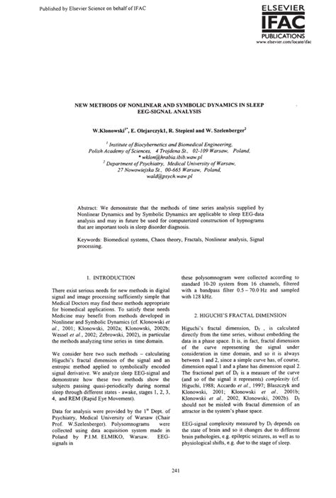 Pdf New Methods Of Nonlinear And Symbolic Dynamics In Sleep Eeg